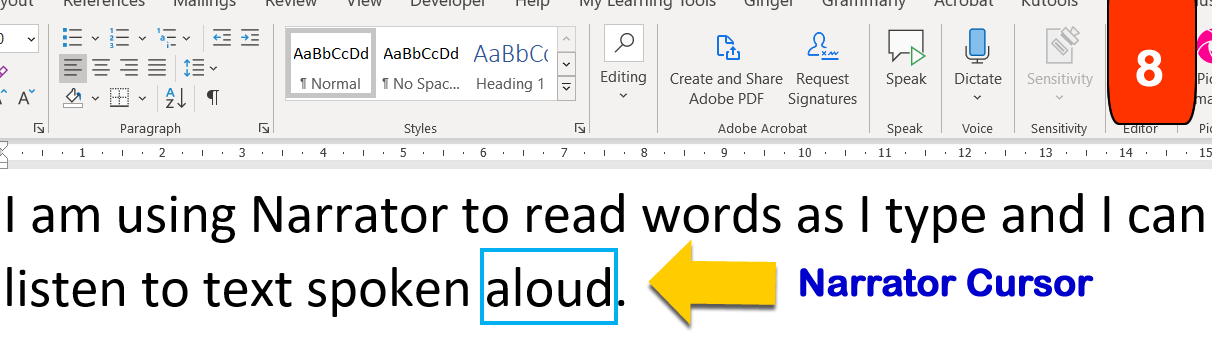 Using Windows Narrator as a simple but effective text reader